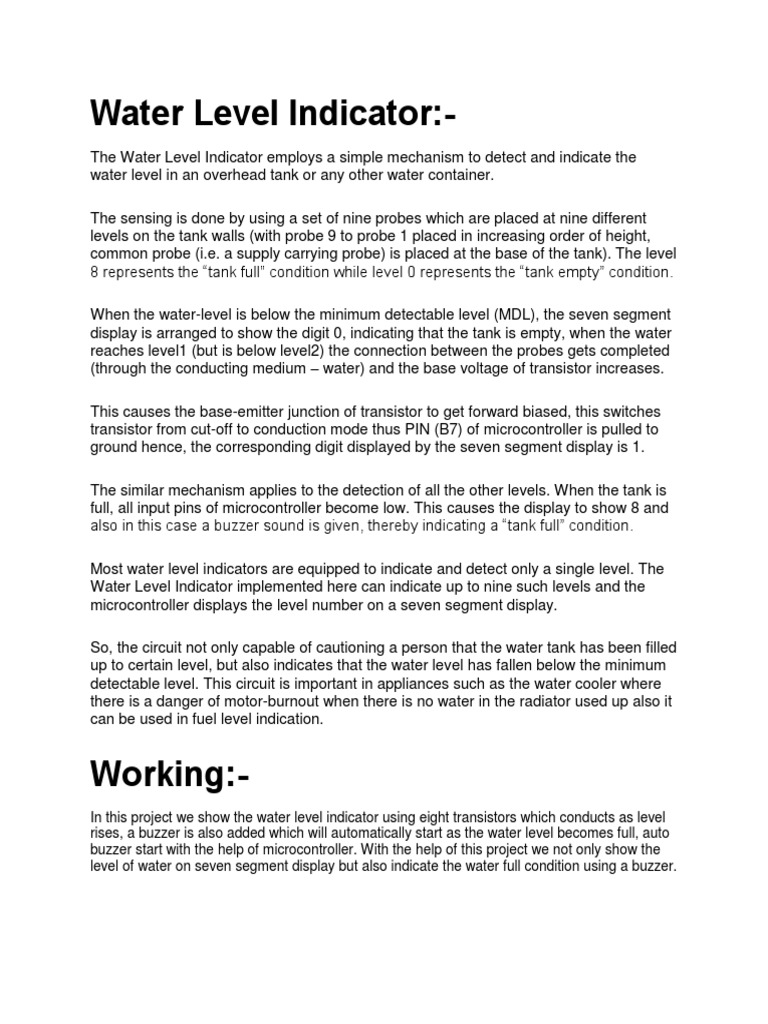 Water Level Indicator | PDF | Transistor | Water