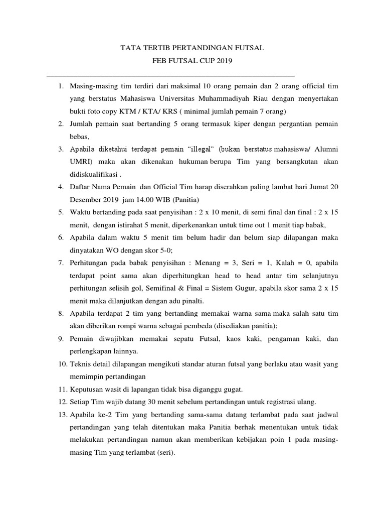Aturan Futsal FEB Cup 2019 UMRI | PDF