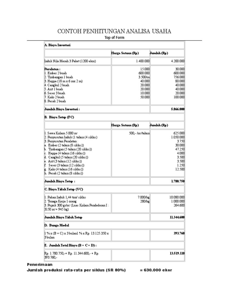 Contoh Penghitungan Analisa | PDF