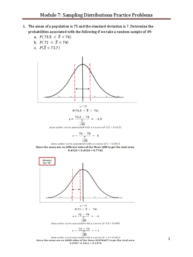 Sampling Distributions Practice Problems | PDF | Mean | Sampling ...