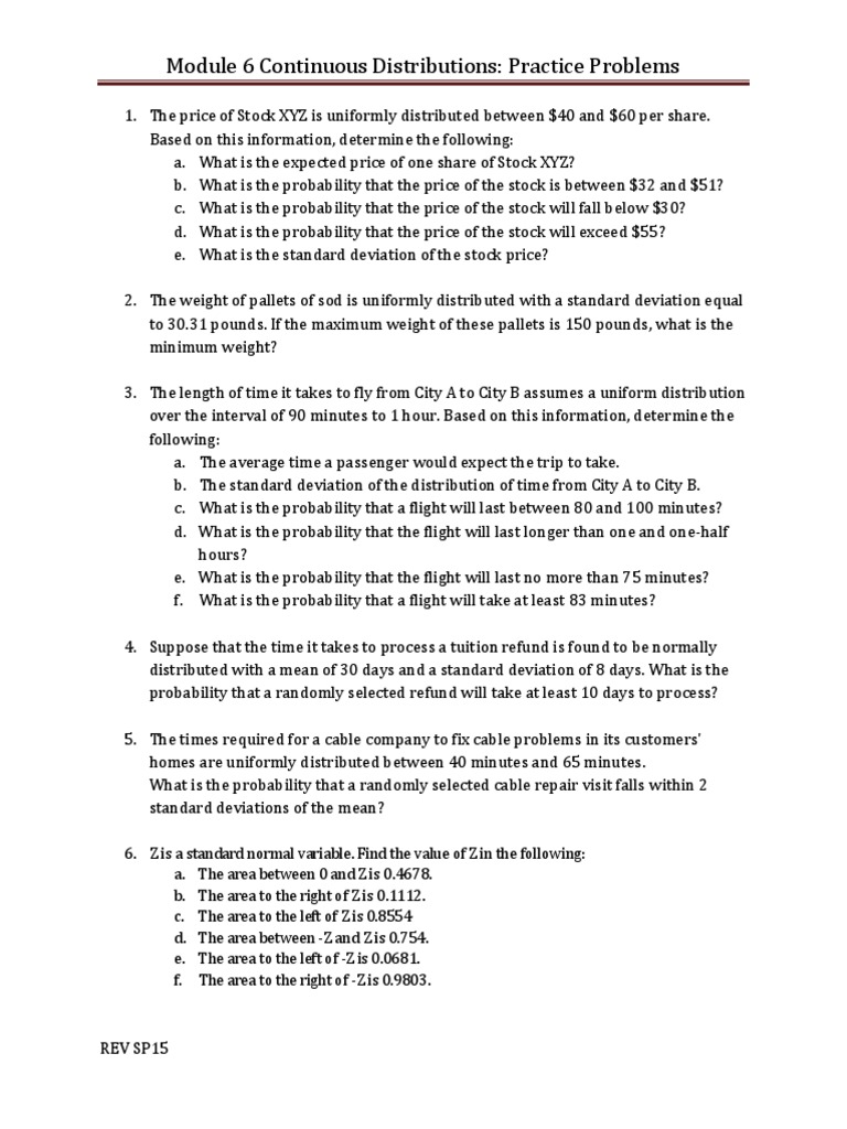 Module 6 Practice Problems REV SP15 PDF | PDF | Standard Score | Standard Deviation