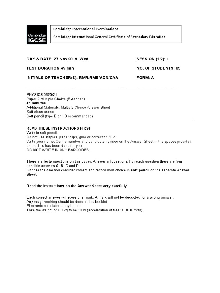 A Igcse p2 MCQ Physics | PDF