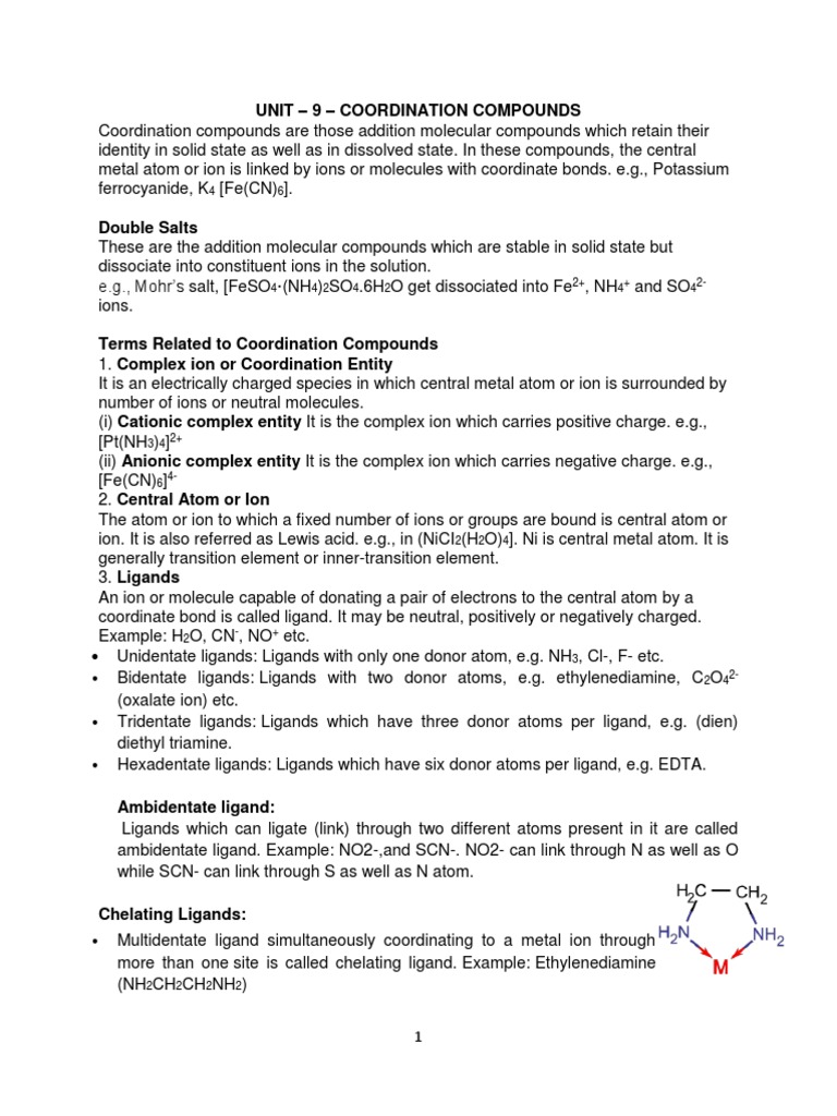 MLP - UNIT 9 - Coordination Chemistry | PDF | Coordination Complex | Ligand