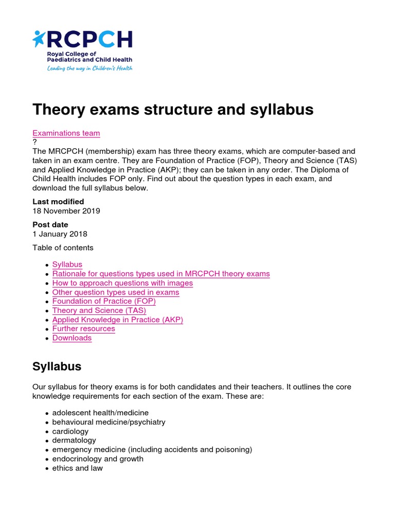 MRCPCH - Exam Structure and Syllabus | PDF | Question | Test (Assessment)