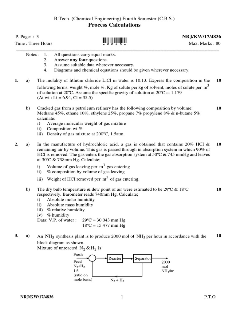 W17 Process Calculation | PDF | Chemistry | Physical Chemistry