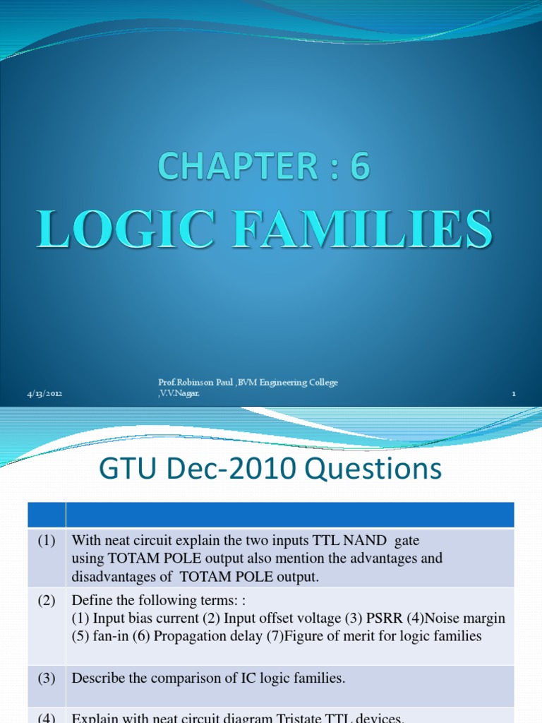 Chapter 6 Logic Families | PDF | Logic Gate | Integrated Circuit