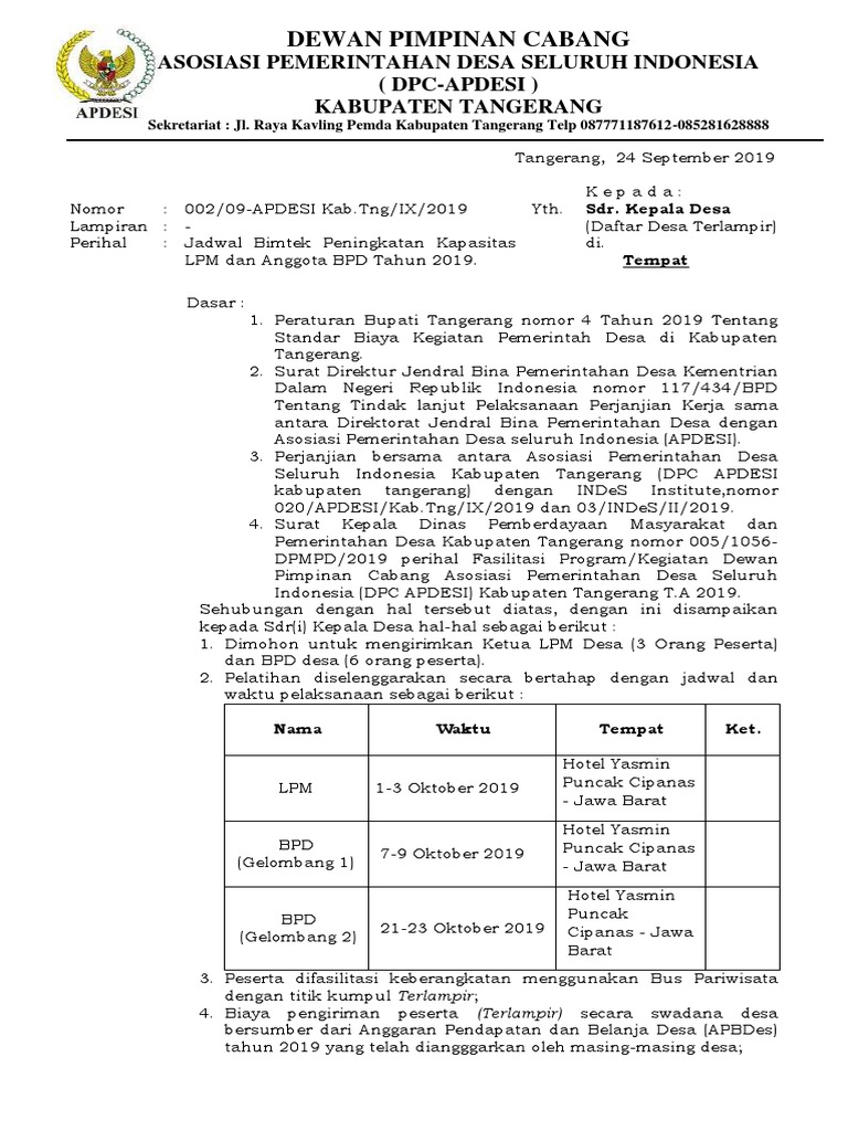 Surat Bimtek BPD & LPM | PDF