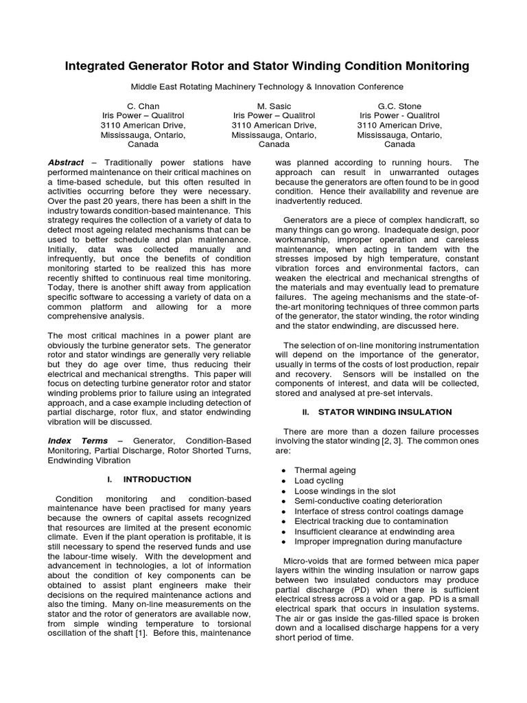 Integrated Generator Rotor and Stator Winding Condition Monitoring ...