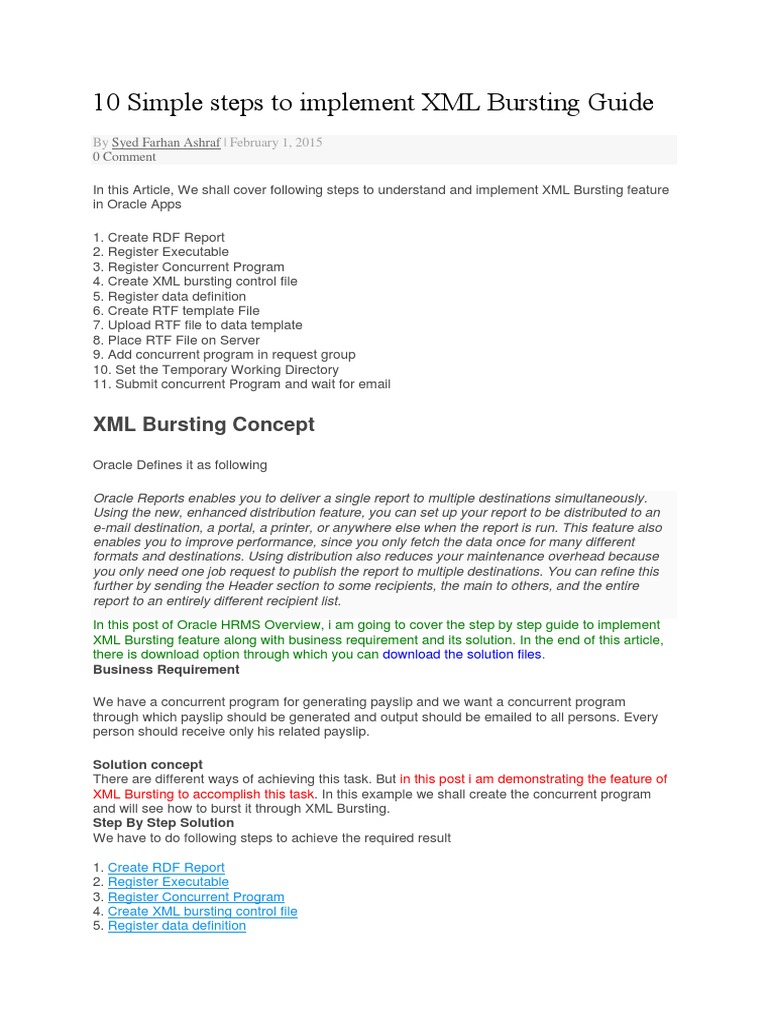 10 Simple Steps To Implement XML Bursting Guide | Download Free PDF | Parameter (Computer ...
