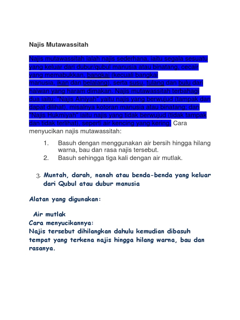 Najis Mutawassitah | PDF