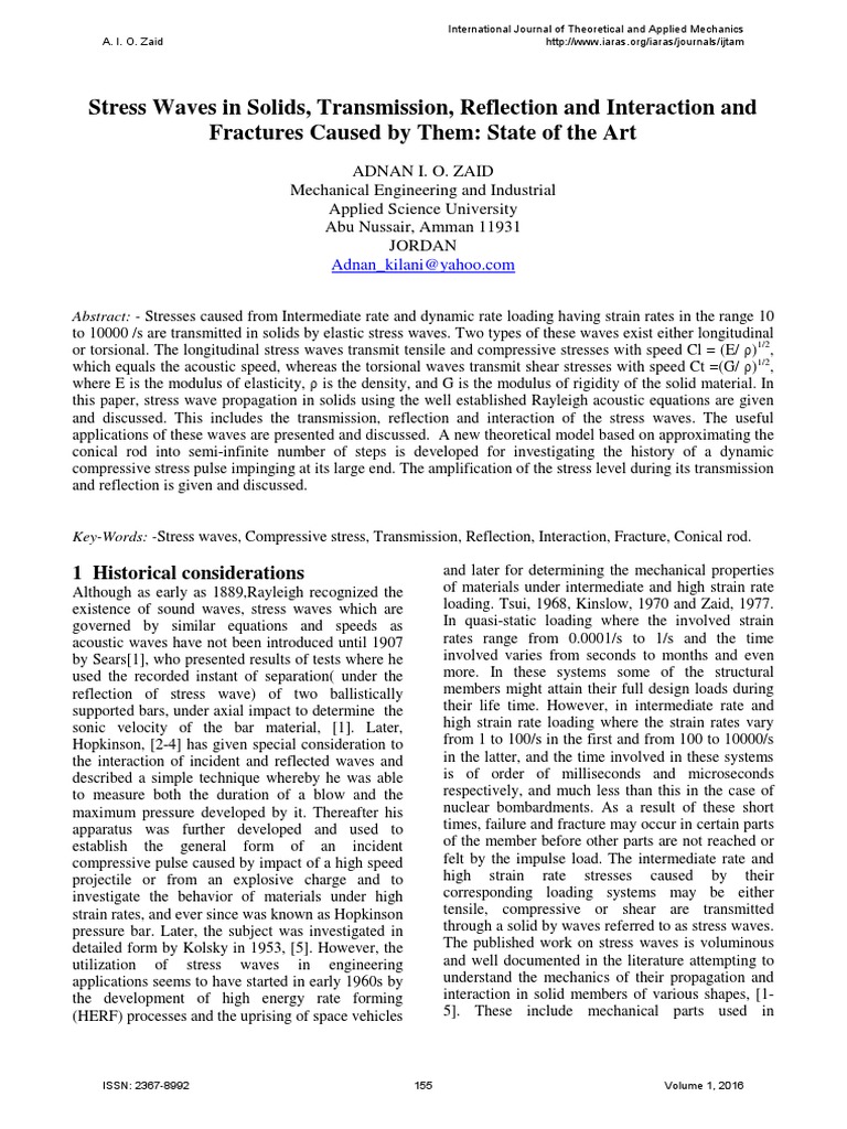 Stress Waves in Solids, Transmission, Reflection and Interaction and ...