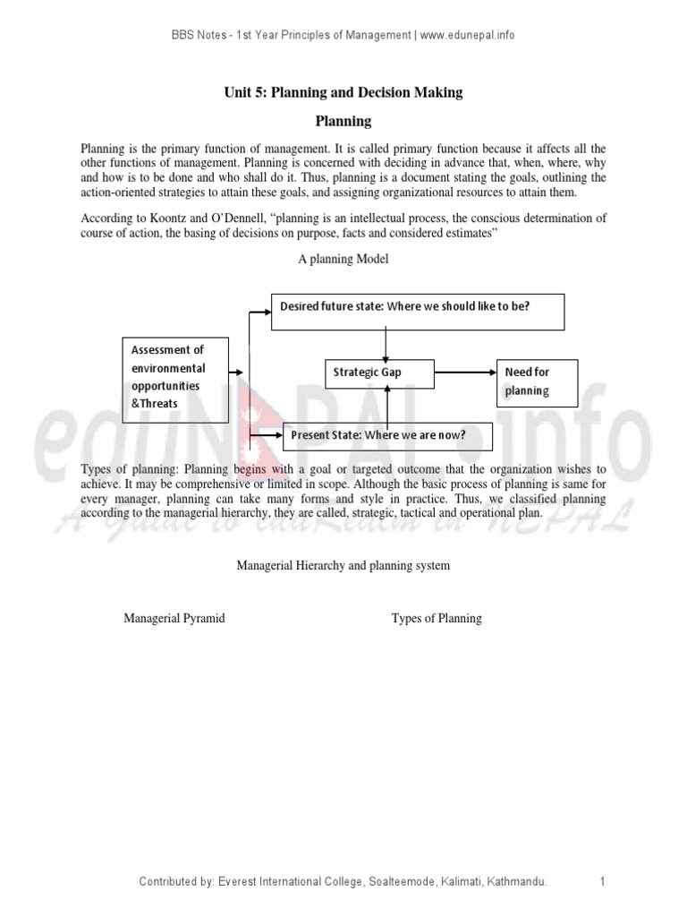 Types and Levels of Planning in Management | PDF | Strategic Management ...