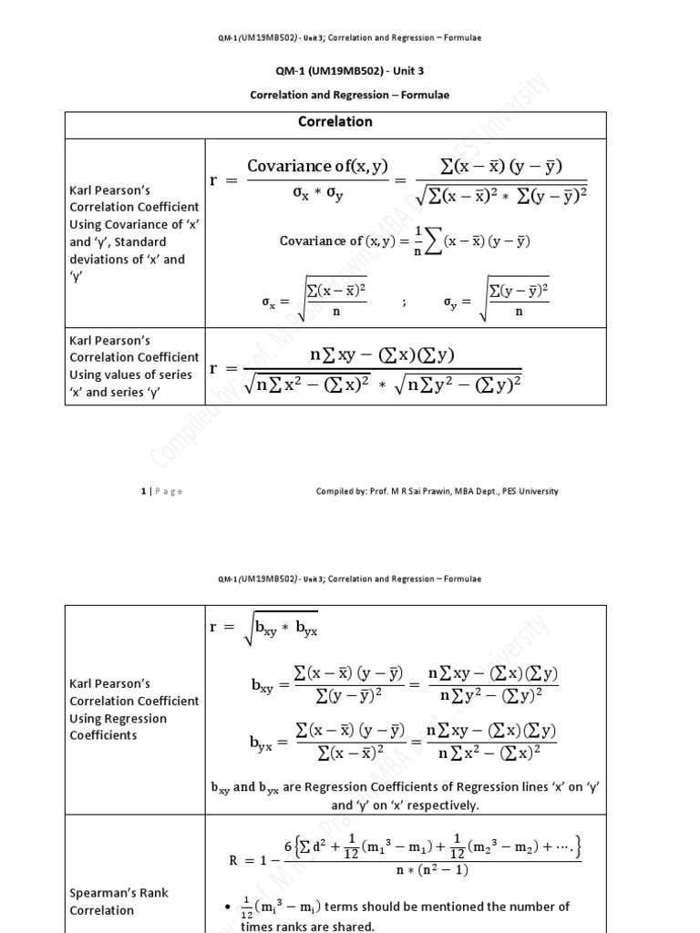QM-1 Unit 3 Formulae | PDF | Statistical Theory | Scientific Method