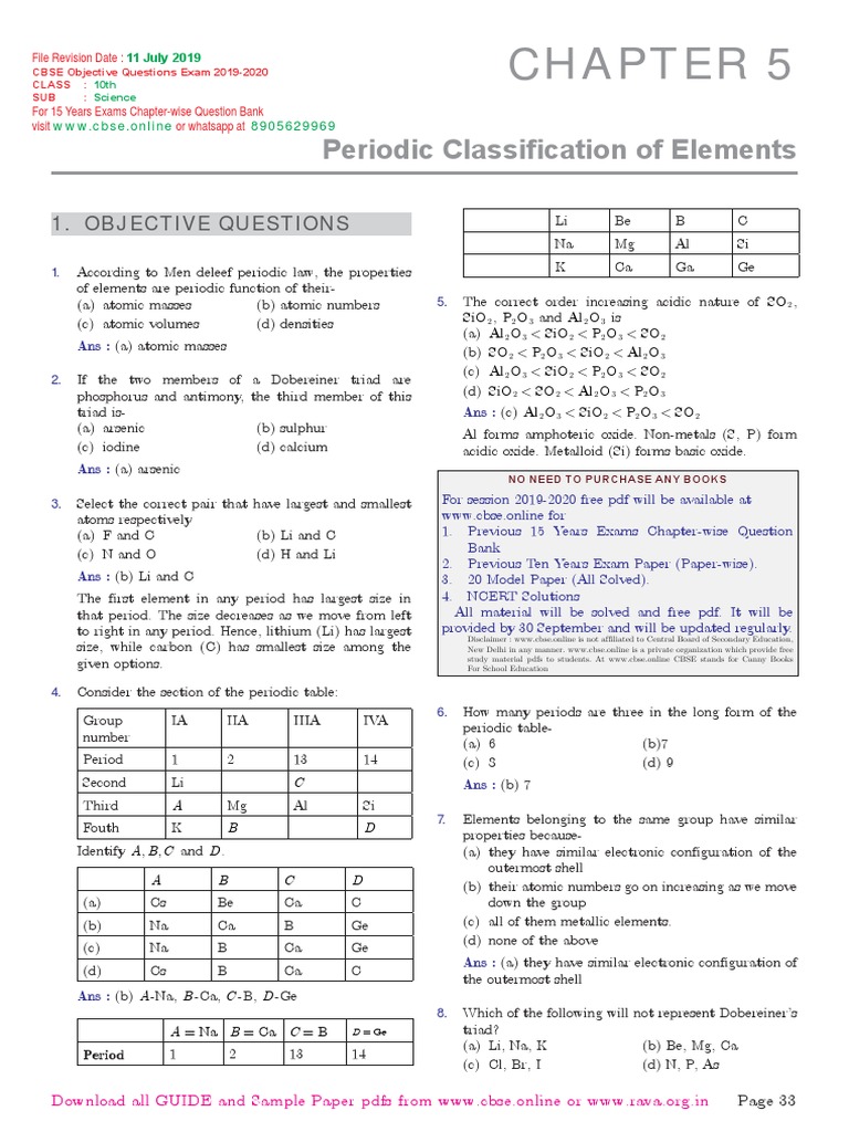Class 10 Science: Periodic Table | PDF | Periodic Table | Chemical Elements