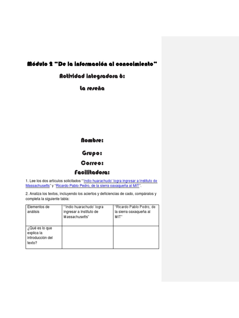 La Resena Actividad Integradora 6 Modulo 2 Semana 3 | PDF | Informática ...
