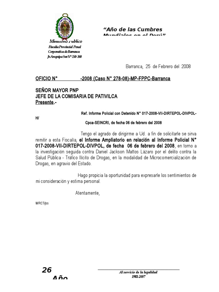 Oficios A La Comisaria | PDF | Perú | Fiscal
