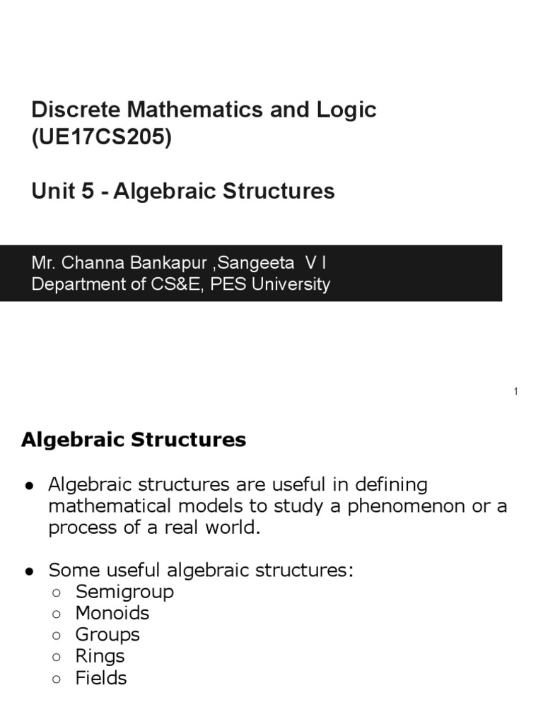 DML (UE18CS205) - Unit 5 (Algebraic Structures) | PDF | Group (Mathematics) | Mathematical Concepts