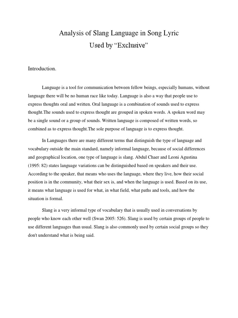 Analysis of Slang Language in Song Lyric | PDF | Slang | Rapping