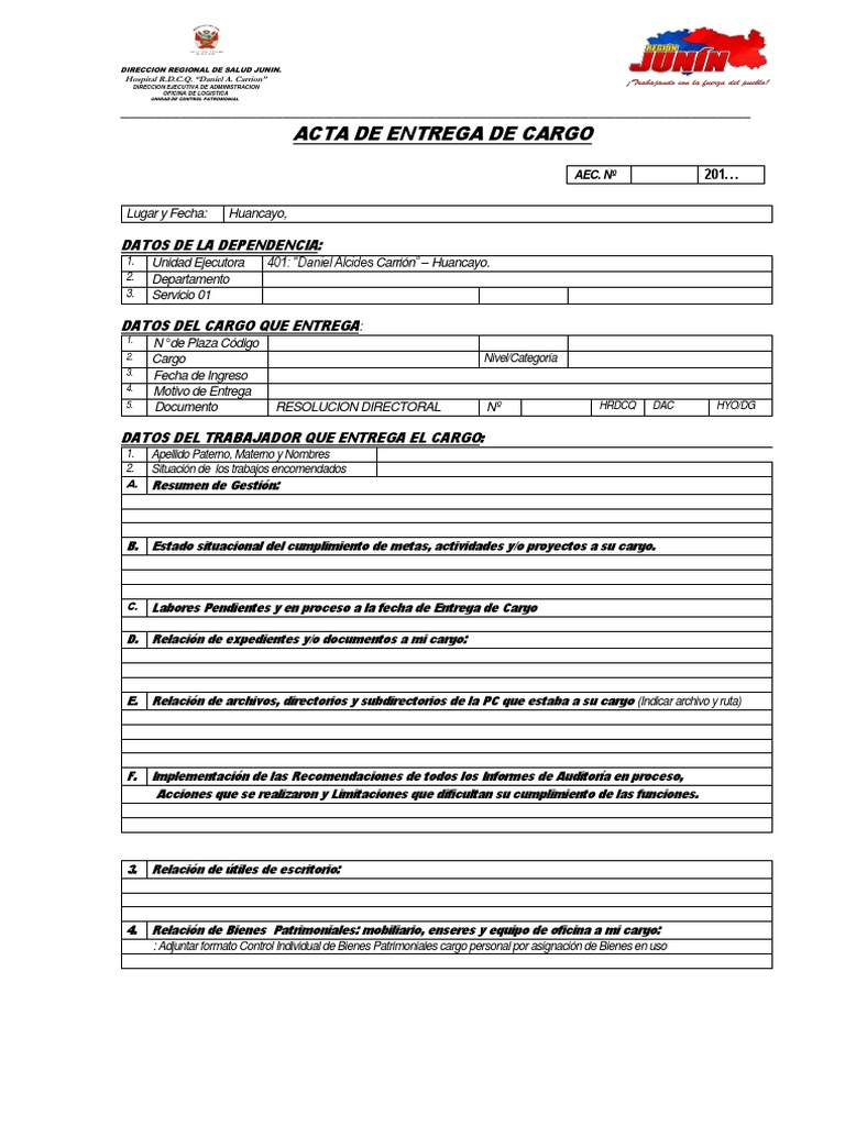 Formato Acta de Entrega de Cargo | PDF | Informática | Software