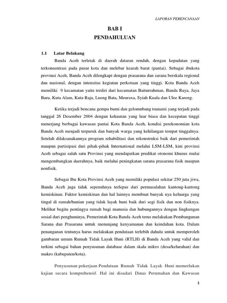 Laporan Perencanaan Pendataan RTLH | PDF