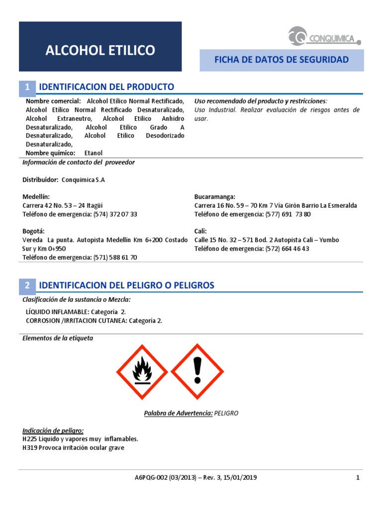 FDS Alcohol Etilico | PDF | Residuos | Contaminación