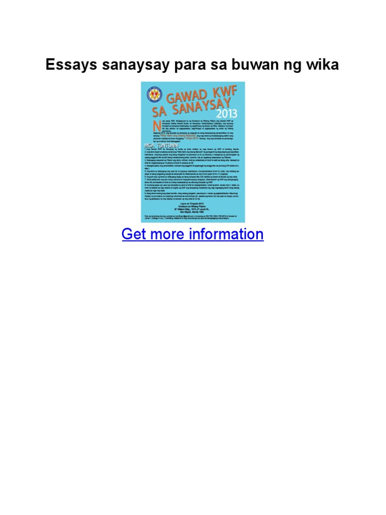 Essays Sanaysay para Sa Buwan NG Wika | PDF