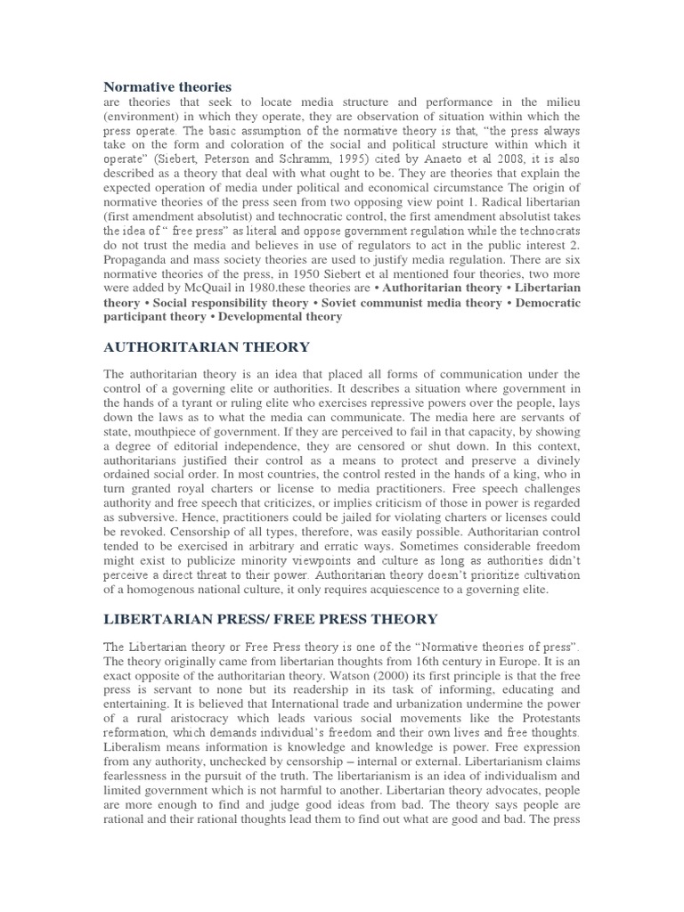 An In-Depth Analysis of Normative Theories of the Press: Authoritarian ...