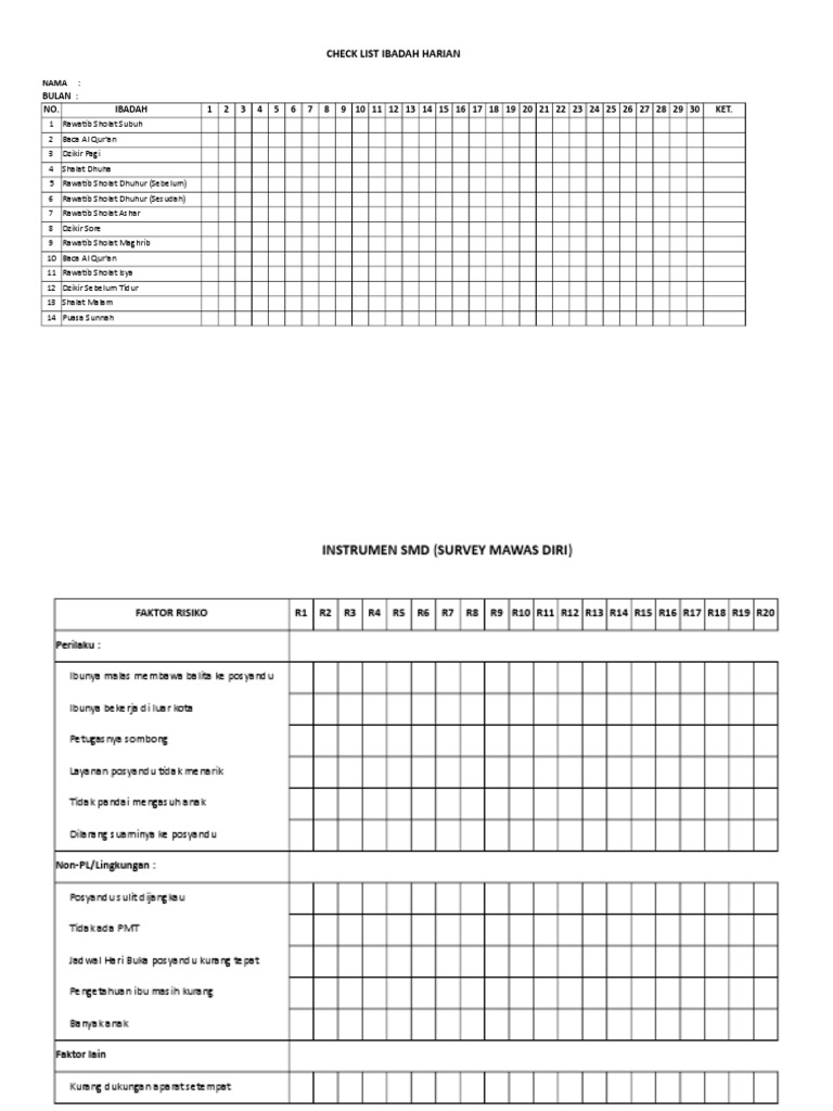 Checklist Ibadah Harian Islam | PDF