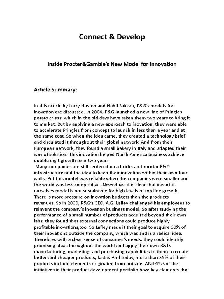Connect&Develop Summary | PDF | Procter & Gamble | Innovation