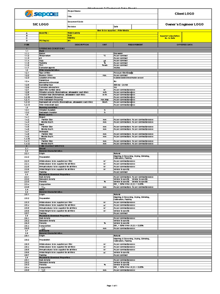 Data Sheet Filter Media | PDF | Filtration | Chemical Engineering