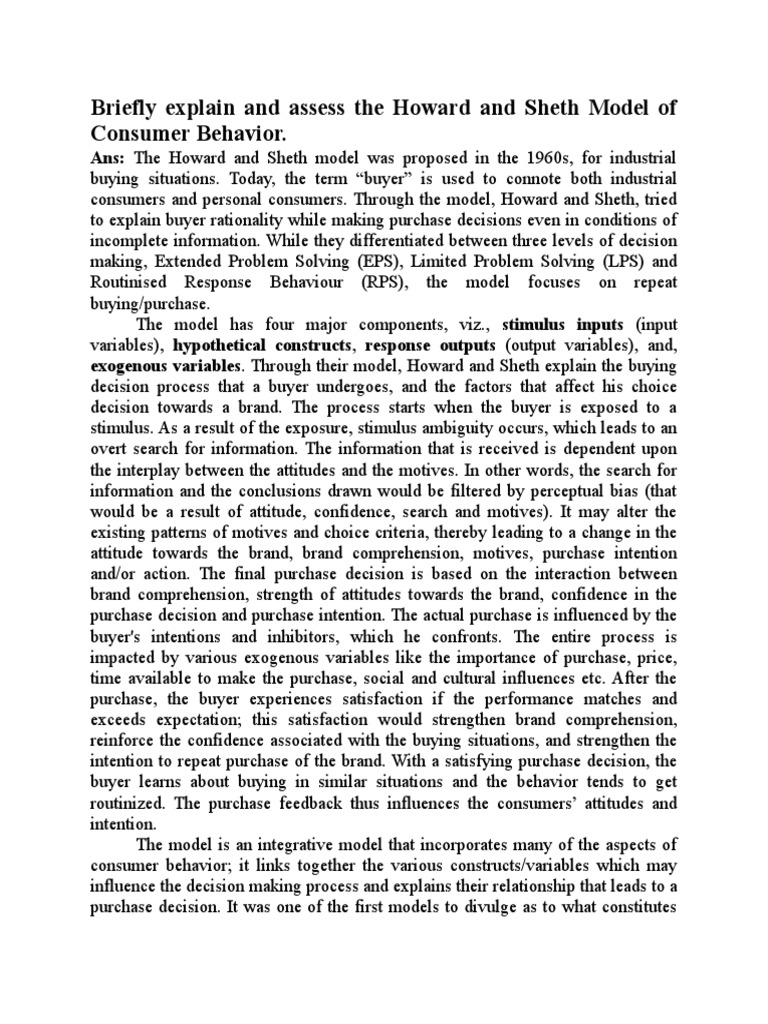 Howard Sheth and Nicosia Models | PDF | Consumer Behaviour | Attitude ...