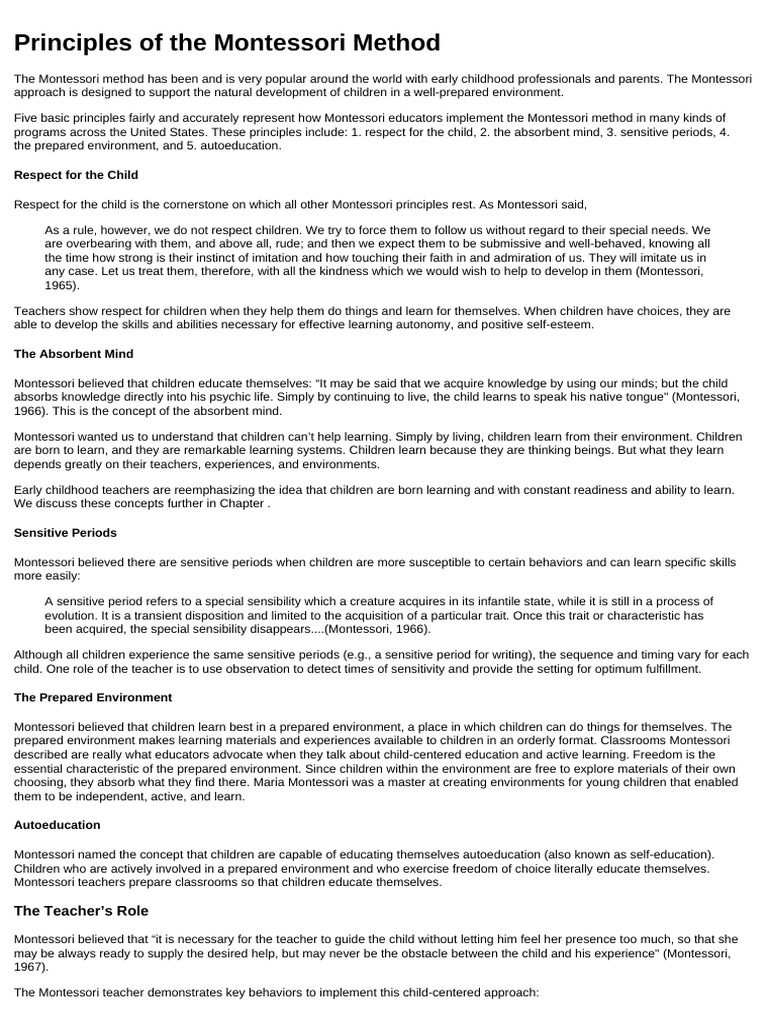 Principles Montessori Method | PDF | Montessori Education | Learning