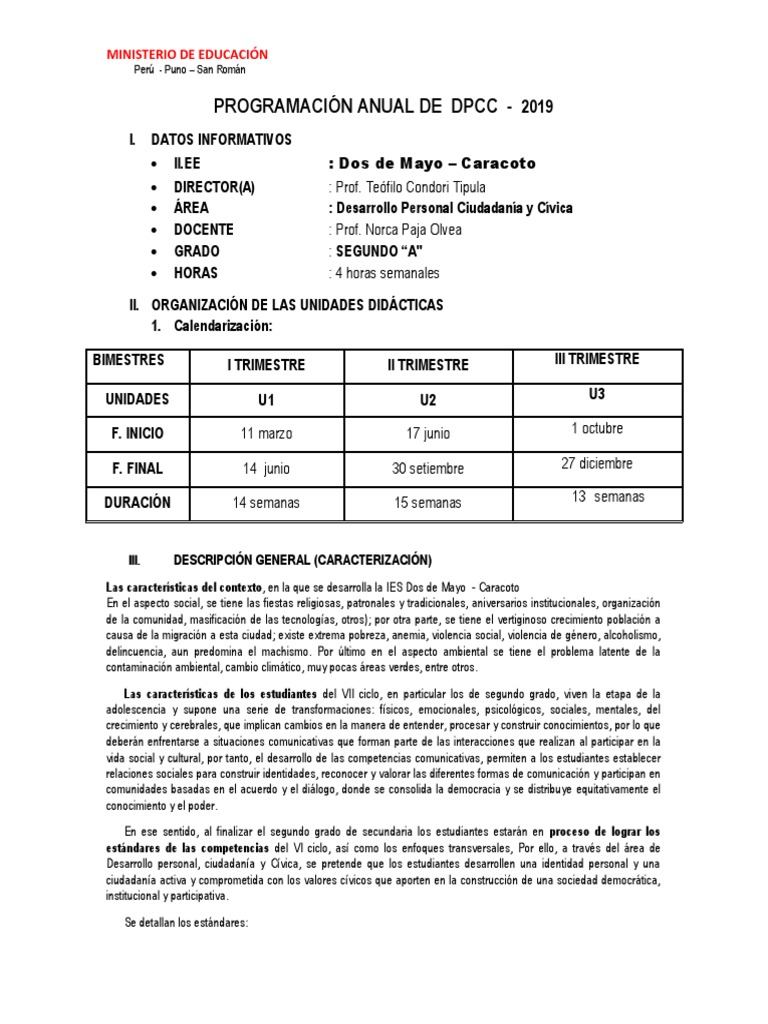 Programación Anual de DPCC - Segundo | PDF | Evaluación | Aprendizaje