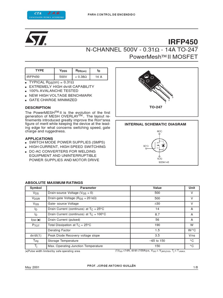 IRFP450 | PDF | Field Effect Transistor | Diode