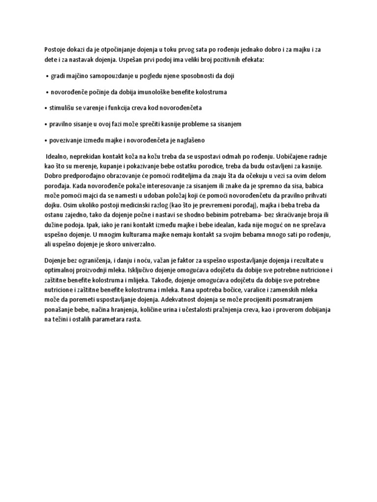 Prvi Podoj Nakon Porodjaja | PDF