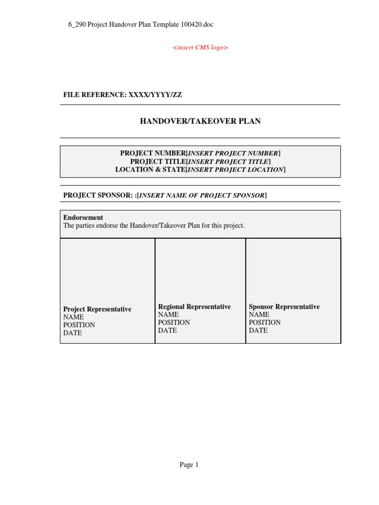 Project Handover Plan Template | PDF | Computing | Business
