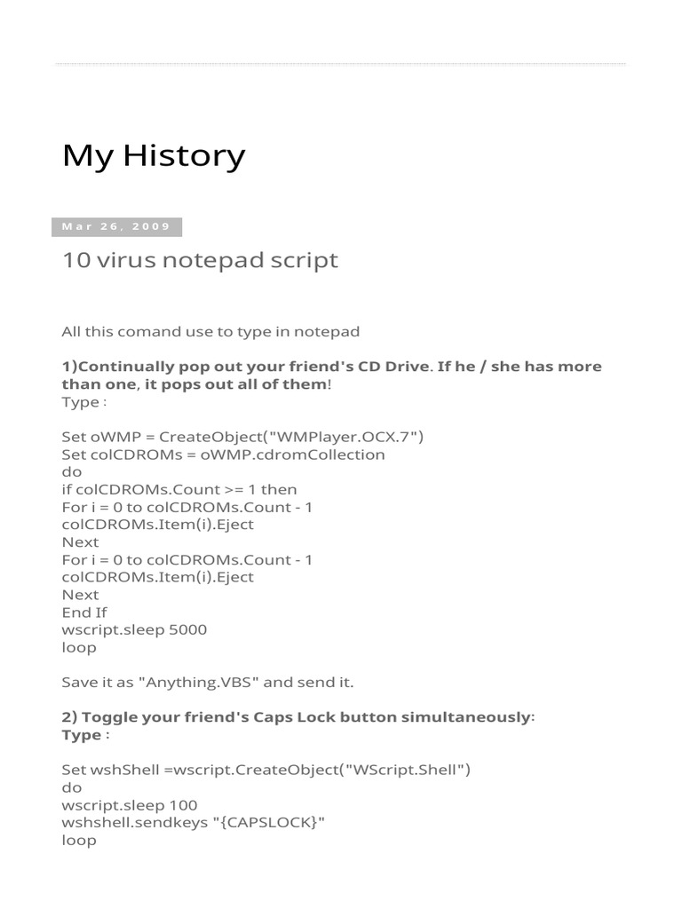 10 Virus Notepad Script - HTML | PDF | Computer Virus | World Wide Web