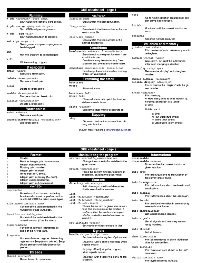 Gdb Cheat Sheet Integer Computer Science Pointer Computer Programming