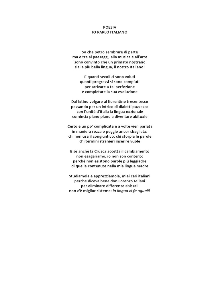 Poesia Io Parlo Italiano PDF | PDF