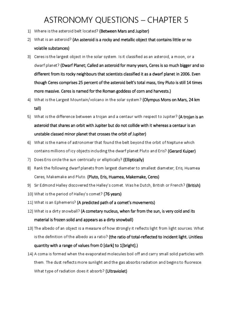 Key Astronomy Questions and Answers | PDF | Comet | Ceres (Dwarf Planet)