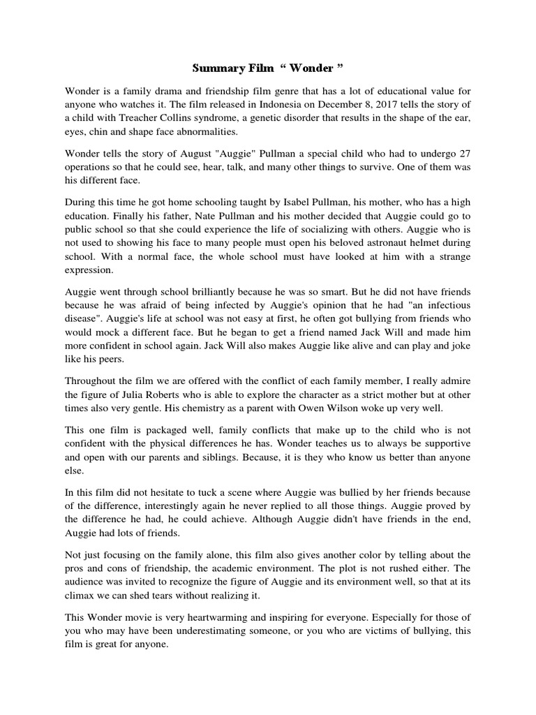Summary Film Wonder | PDF