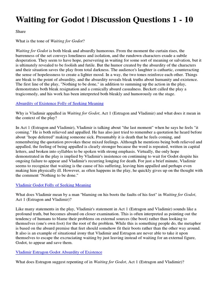 Waiting For Godot Discussion Questions | PDF | Id
