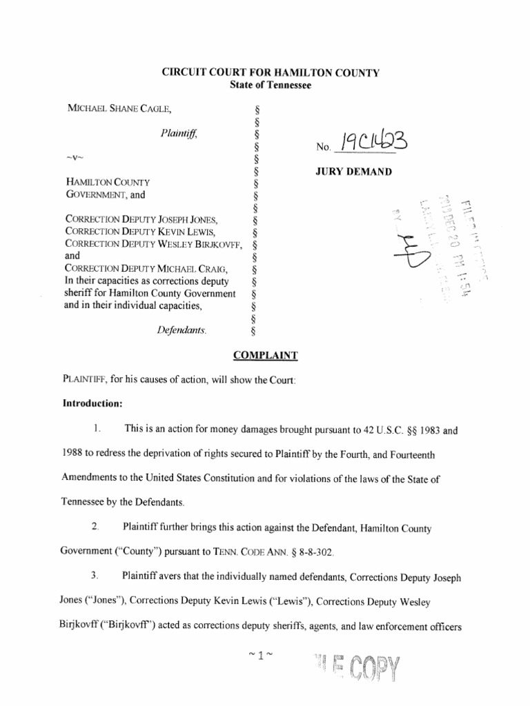 Cagle vs. Hamilton Co. Government, Jones, Lewis, Birjkovff, Craig | PDF