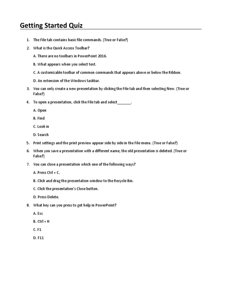 PowerPoint-2016 Quiz With Answer Key | PDF | Computer File | Microsoft ...