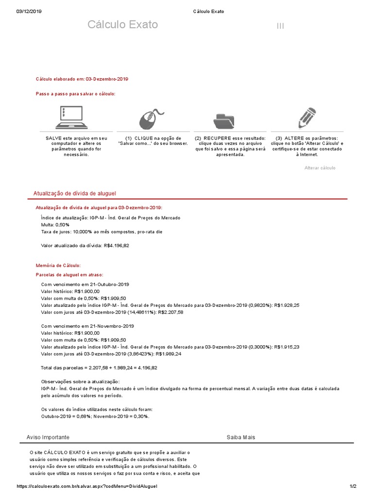 Cálculo Exato | PDF | Juros | Cálculo