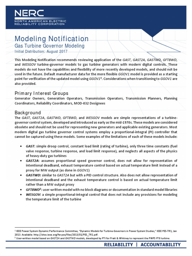 NERC Modeling Notification - Gas Turbine Governor Modeling | PDF ...