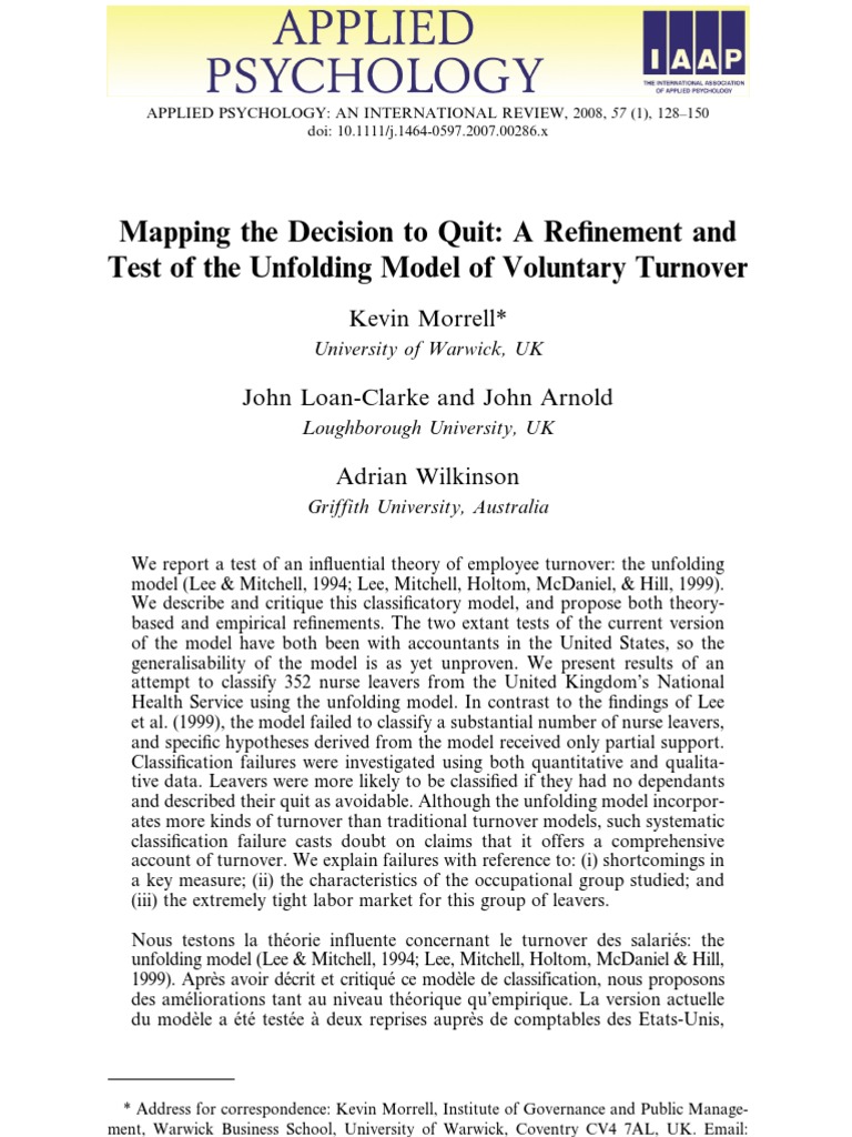 Unfolding Model of Employees Turnover | PDF | Logistic Regression ...
