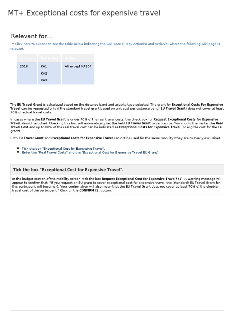 EU Travel Grant: Exceptional Costs Guide | PDF | Business