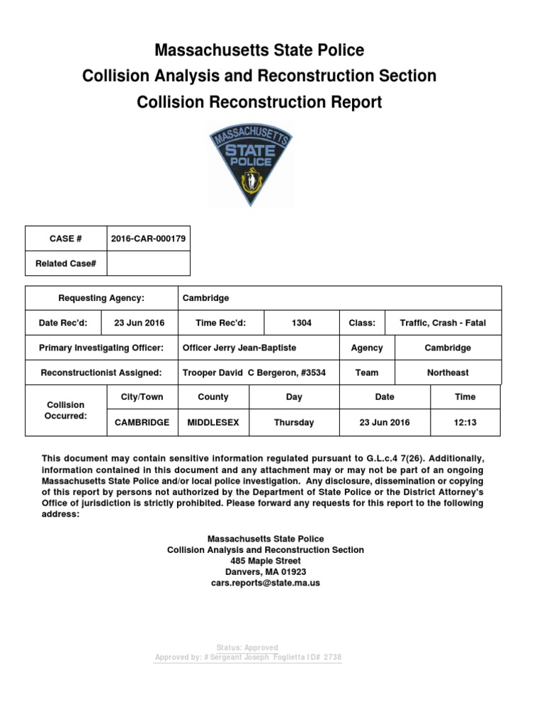 Massachusetts State Police Collision Reconstruction Report | PDF ...