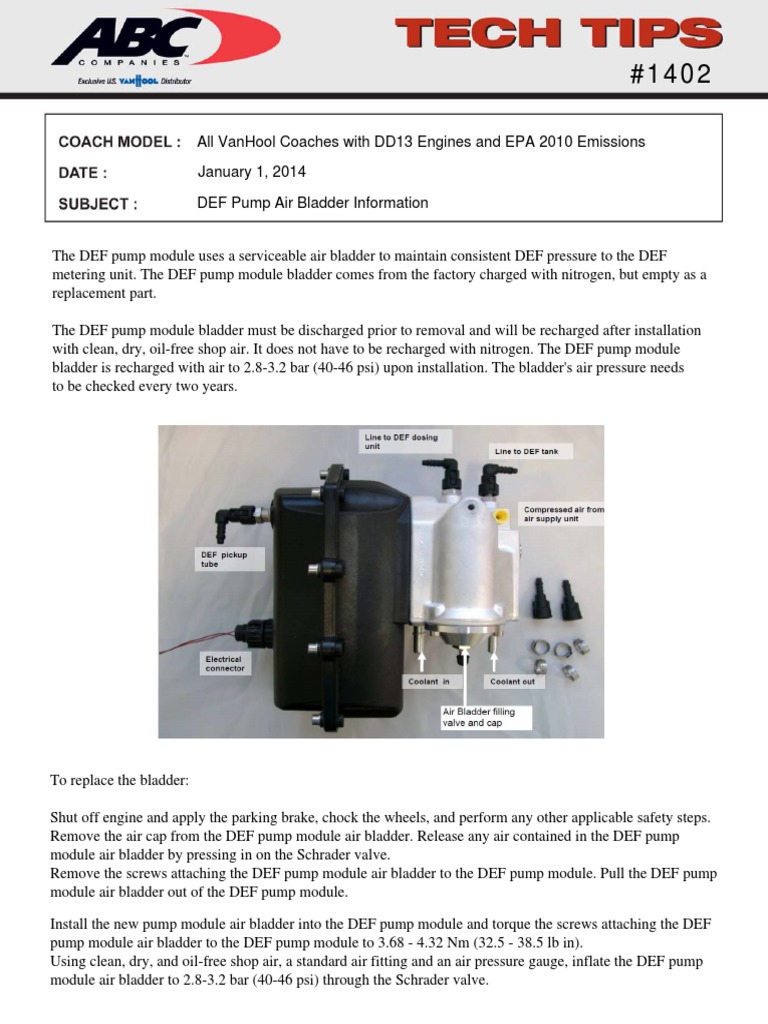VanHool DEF Pump Bladder Replacement | PDF